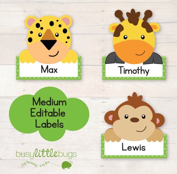 JungleThemed Editable Classroom Labels Medium Sized Animal