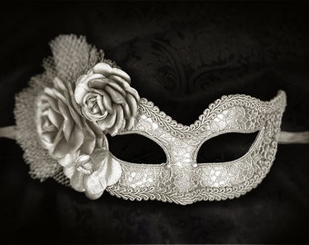 Sequined Silver Masquerade Mask With Rhinestones And