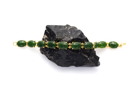 Gold Jade Link Bracelet/ Green Jade Bracelet/ Jade Beaded Bracelet ...