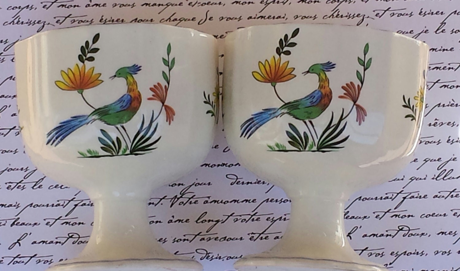 2 GIEN FRANCE Porcelain Dishes Bird of Paradise Pattern