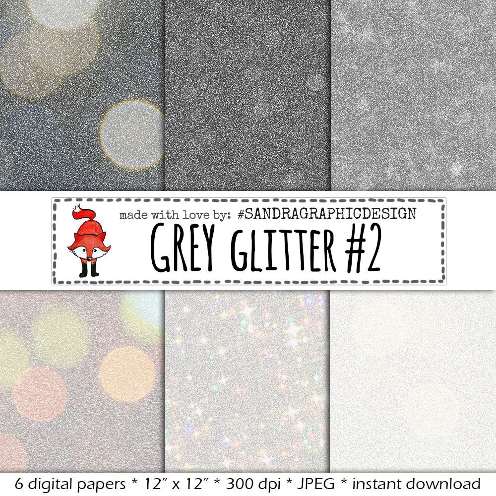 Grey digital paper: “GREY GLITTERS” with sparkling paper sheets in the ...