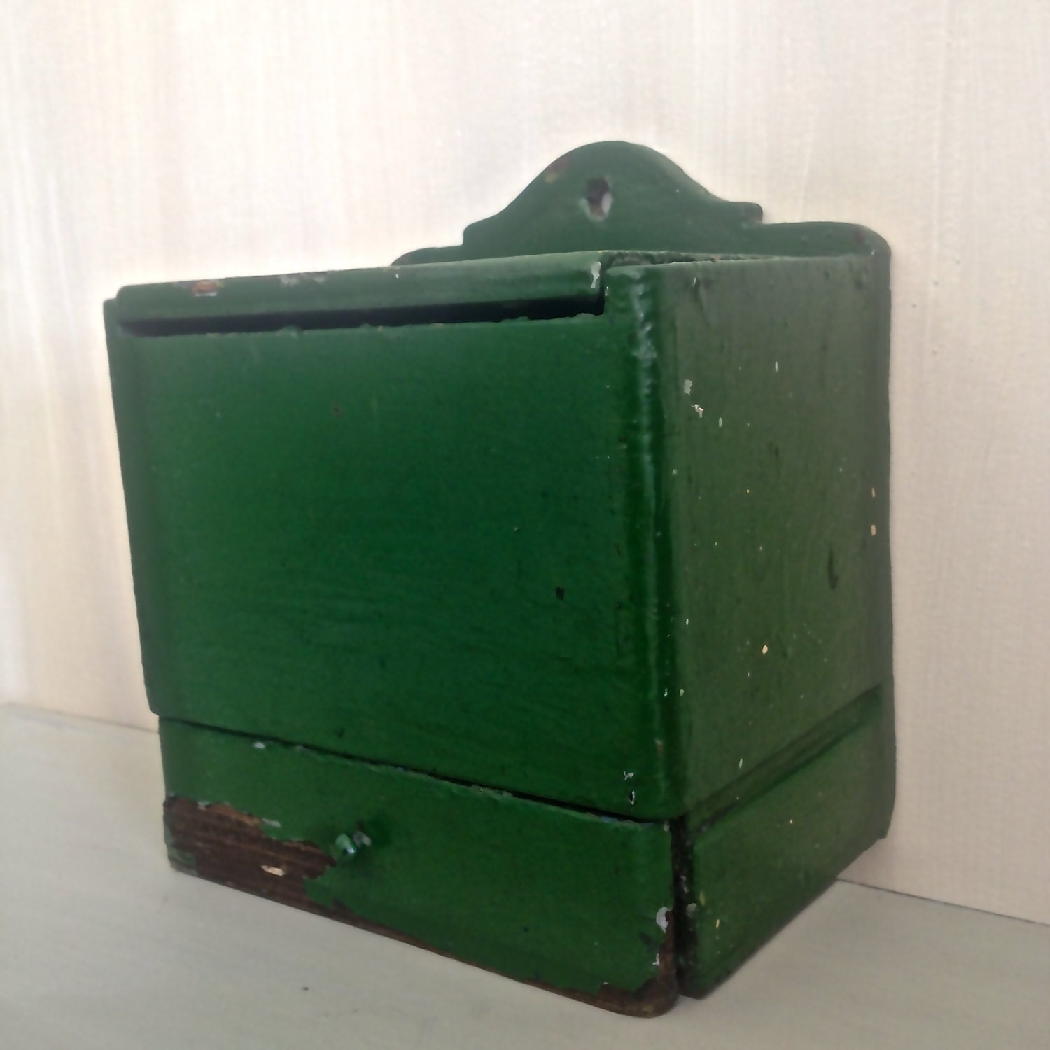 Antique primitive wooden salt box. Green – Handcrafted early 1900 ...