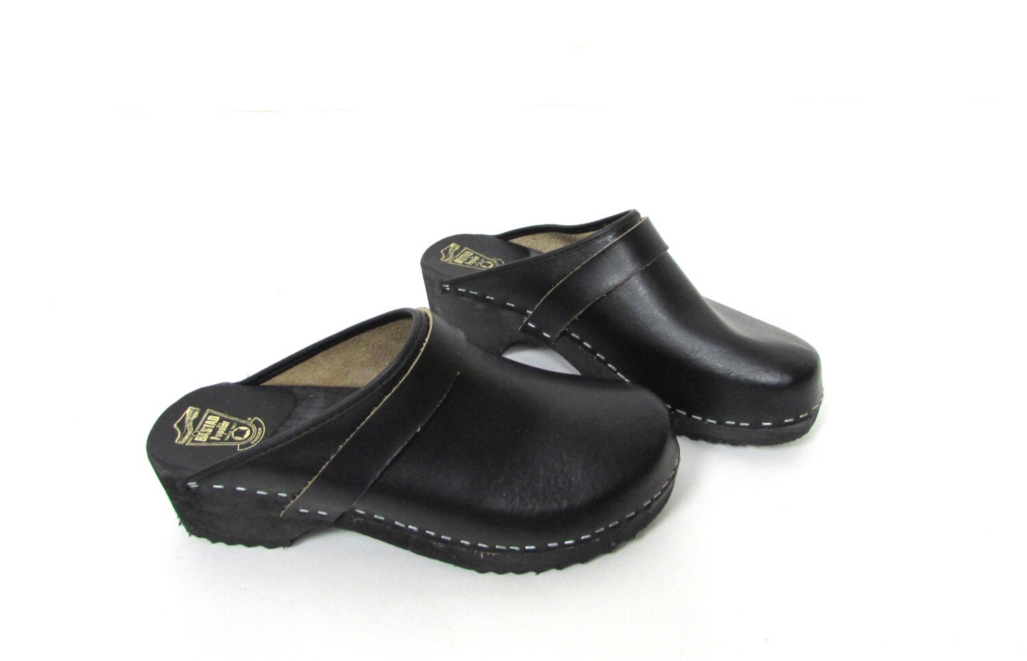 Vintage Wooden Clogs Leather Traditional Western Nordic Sweden