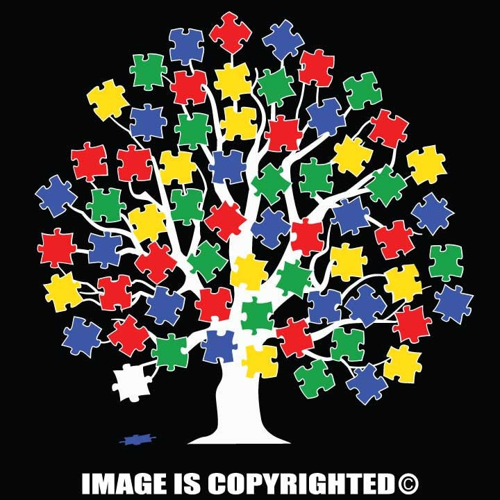 AUTISM Awareness Tree 5 color puzzle pieces Vinyl Decal