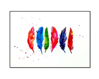 Colorful feather art | Etsy