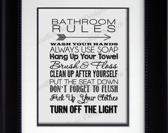 Bathroom rules print | Etsy