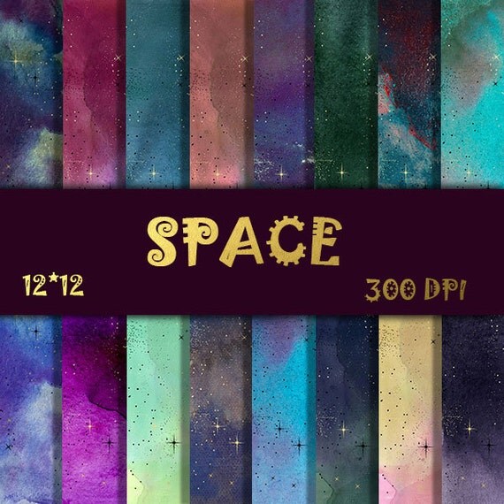 Watercolor Galaxy paper Space digital paper Stars by MySmallArt