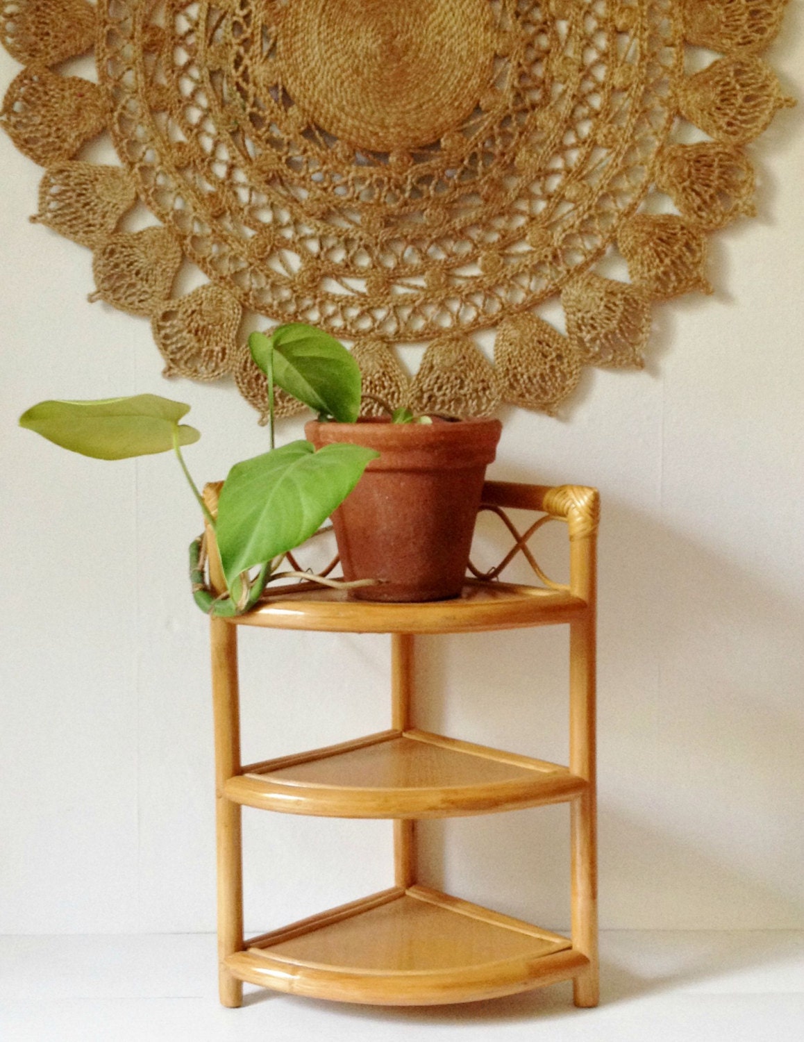 Vintage 1970s bamboo corner unit shelf bohemian home – Haute Juice