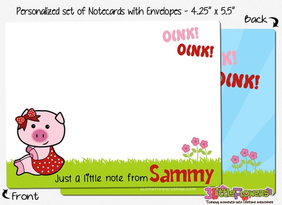 Pig Note Cards Set of Personalized Note Cards 4.25 x 5.5