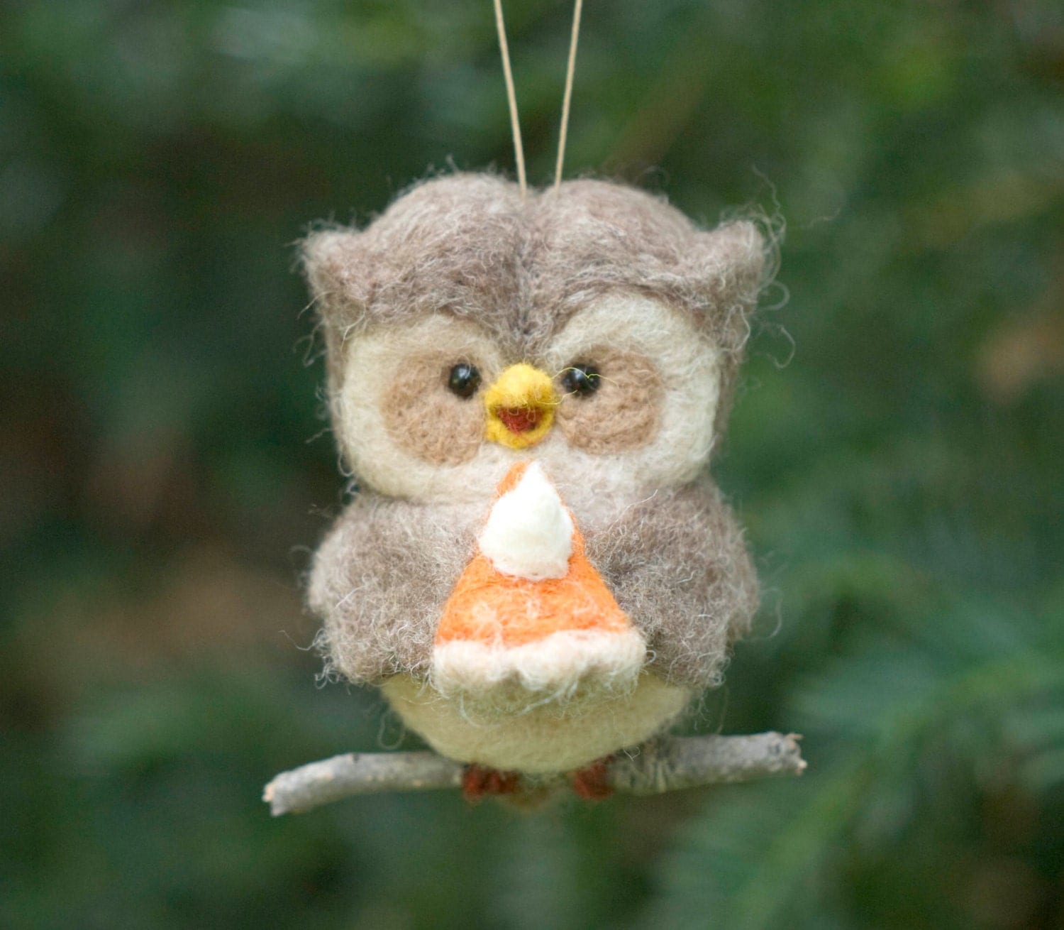 Needle Felted Owl Ornament Hungry for Pie