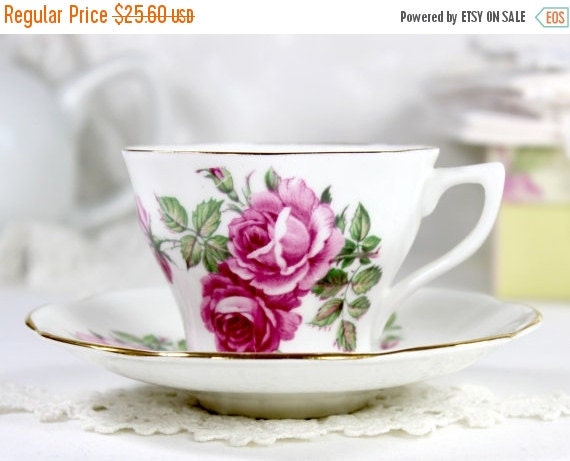 15% SALE Darling Rosina Tea Cup and Saucer, Vintage Teacup, Large Pink ...