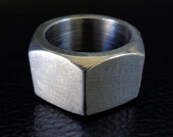 Hexagonal nut ring US size 5.5 stainless steel by LogicFreeDesign