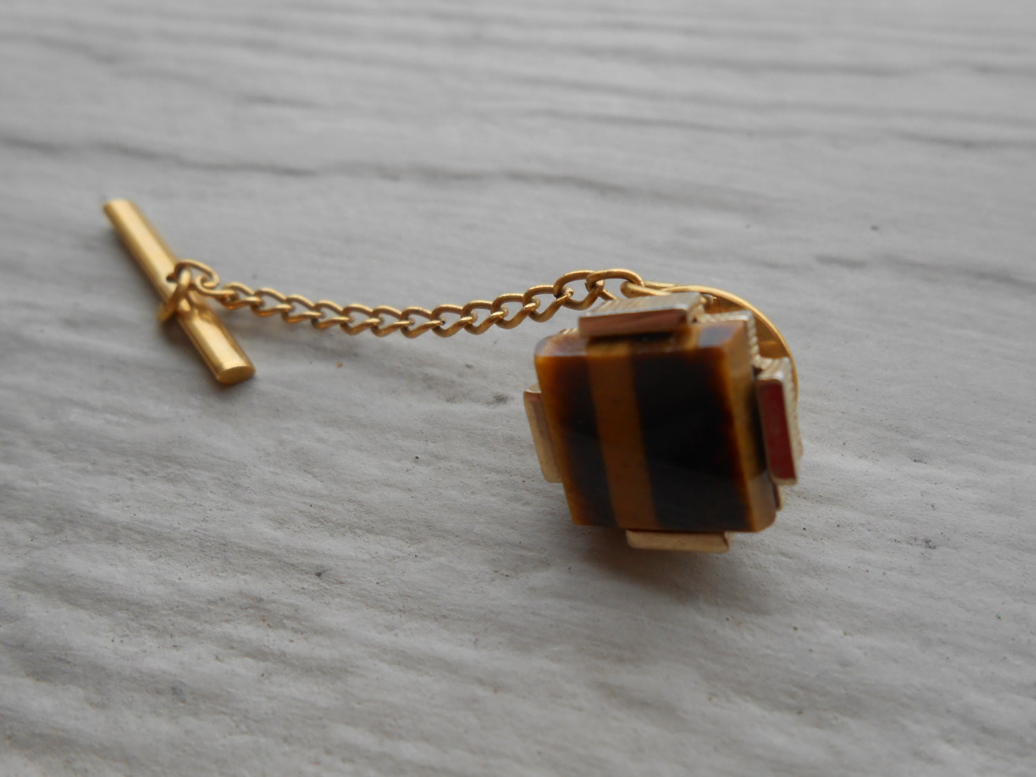 Vintage Tigers Eye Lapel Pin Tie Tack. Carnelion Stone Christmas ...