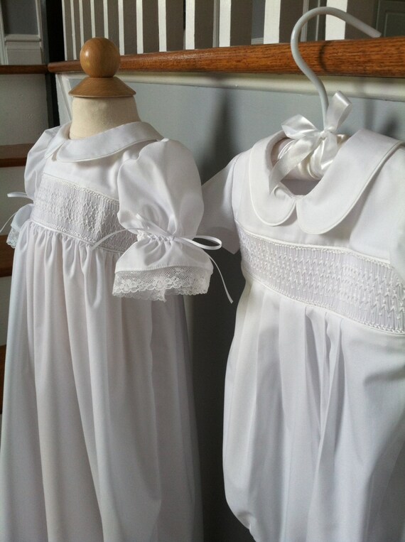 Christening Bubble suit for baby boy with hand smocking