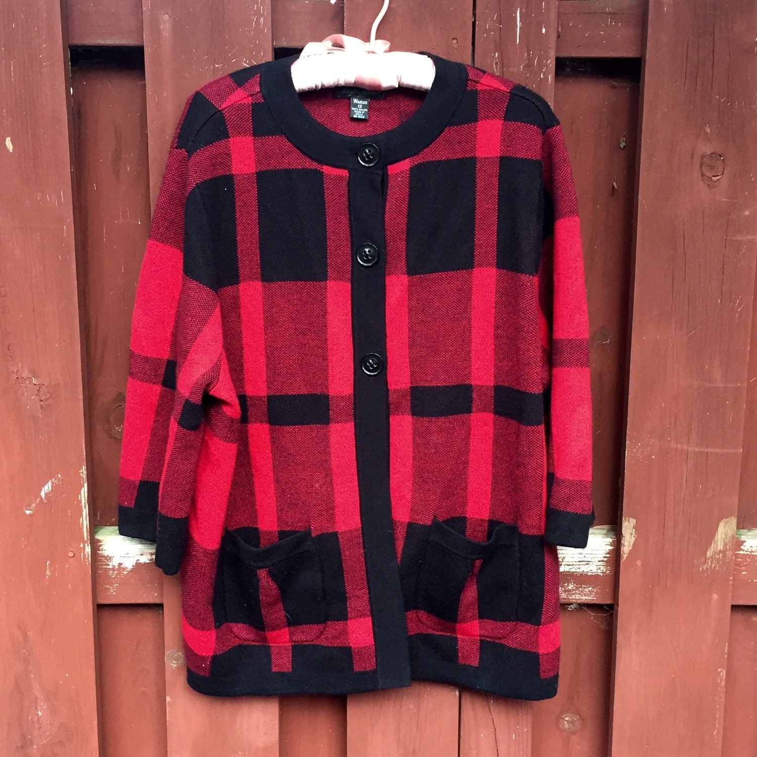 Vintage Red and Black Plaid Cardigan Sweater Size 1X by Designers ...