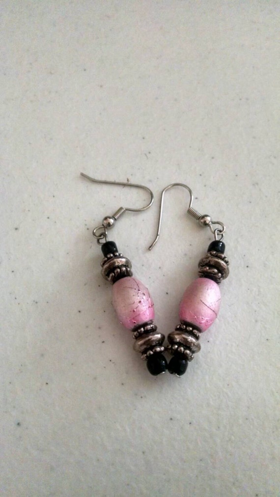 Pink Beaded Dangle Earrings