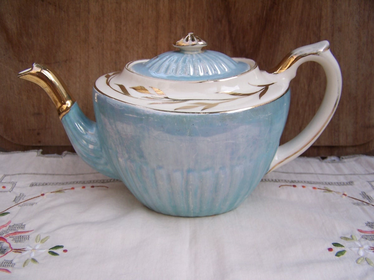 vintage blue china teapot, gibsons england, 11/2 pint teapot, blue ...