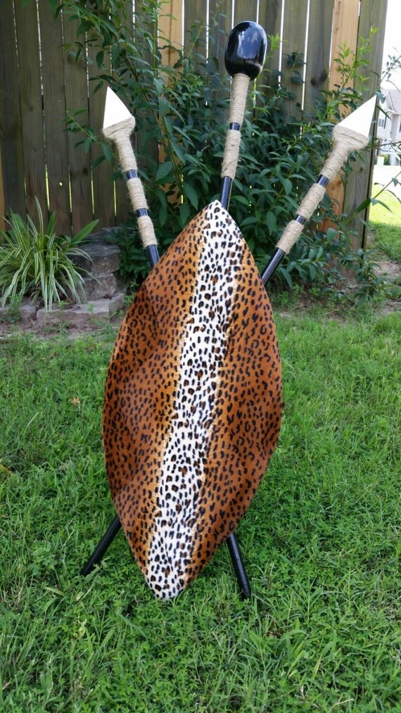 Hand Made African Shield and with Double Spear