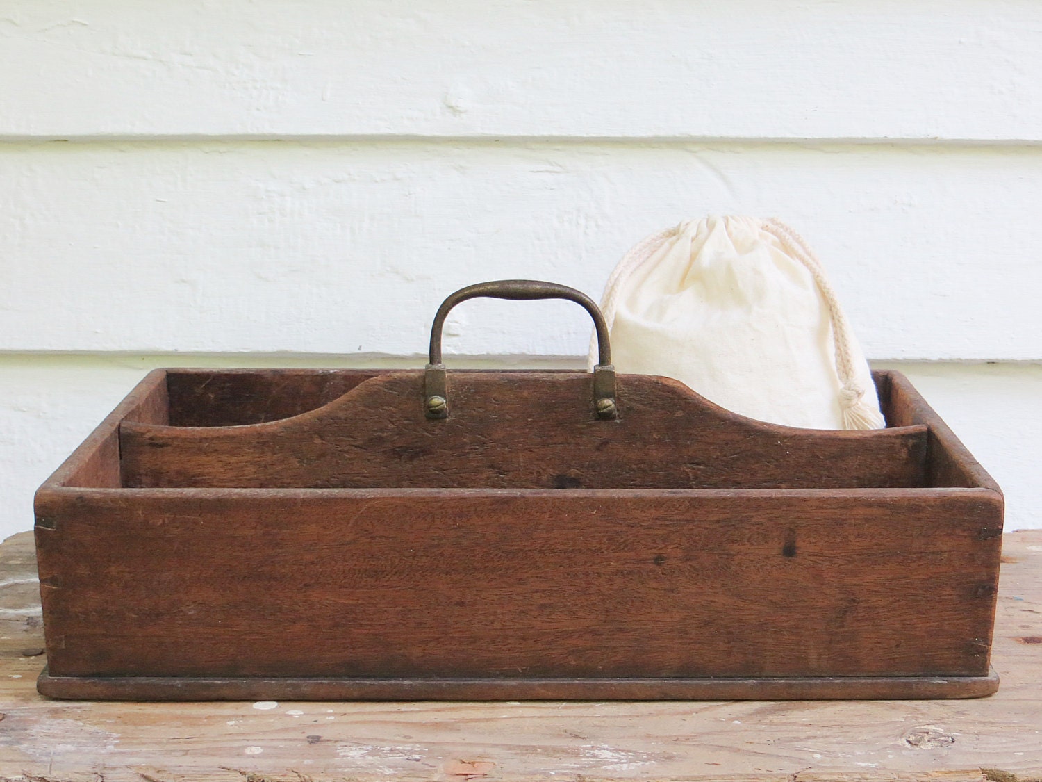 antique dovetailed wood tote with brass handle ~ rustic farmhouse ...