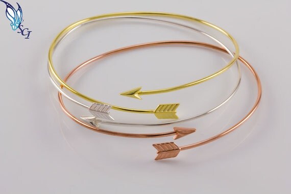 Skinny Arrow Bangle Adjustable Arrow Bangle Sterling Silver