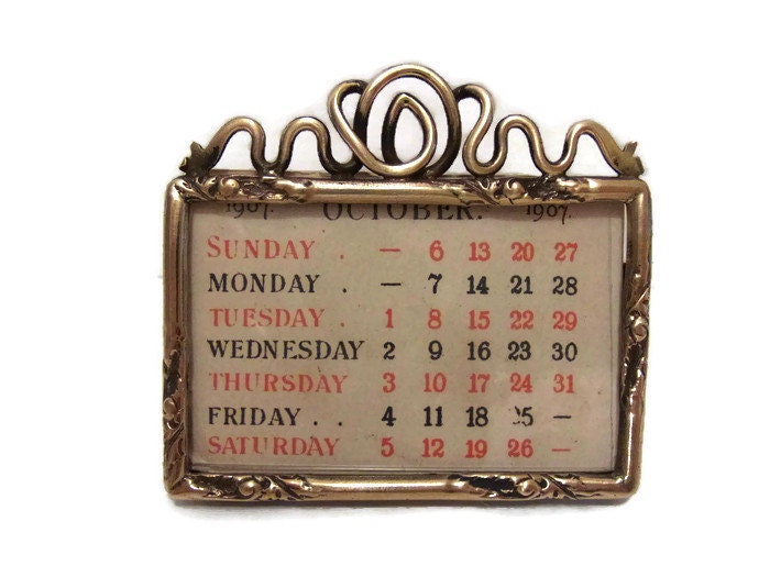 Edwardian Miniature Calender 1907 Gold Coloured antique calendar 1907 ...