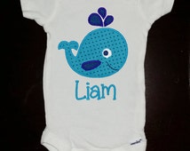 Personalized Baby Whale Onesie, embroidered, infant outfit, bodysuit ...
