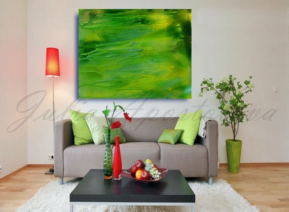 Green Abstract Large Print Art Green Painting by JuliaApostolova