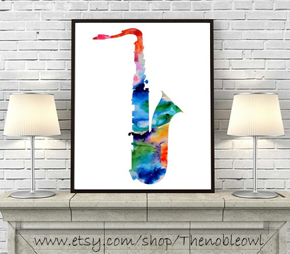 Watercolor Saxophone Art Print Music Art Watercolor by Thenobleowl