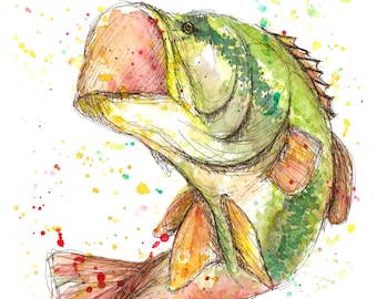 Bass watercolor | Etsy
