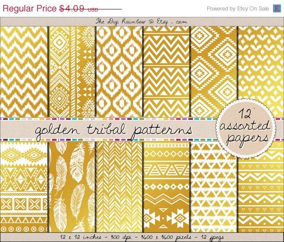 SALE gold digital paper tribal digital paper gold foil print gold ikat ...