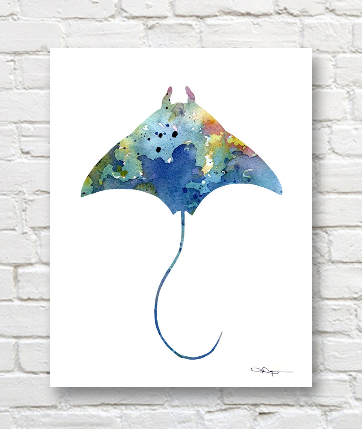 Stingray Art Print Abstract Watercolor Painting Wall Decor