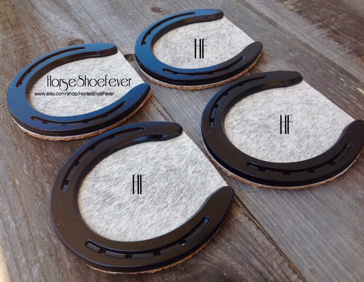Cowhide Horseshoe Coasters. Western Home Decor. by HorseShoeFever