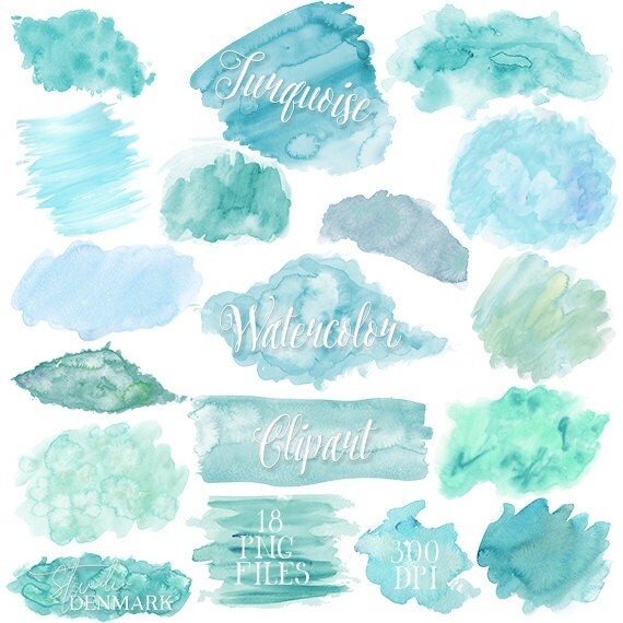 Turquoise Watercolor Clipart – Teal Watercolor Clip Art – PNG ...