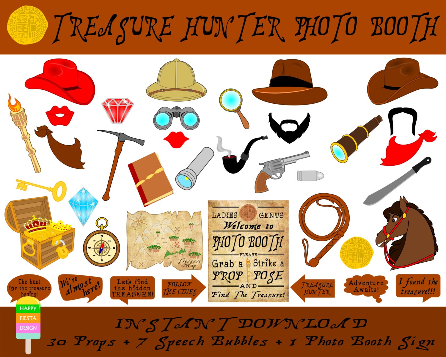 PRINTABLE Treasure Hunter Photo Booth Props-Photo Booth