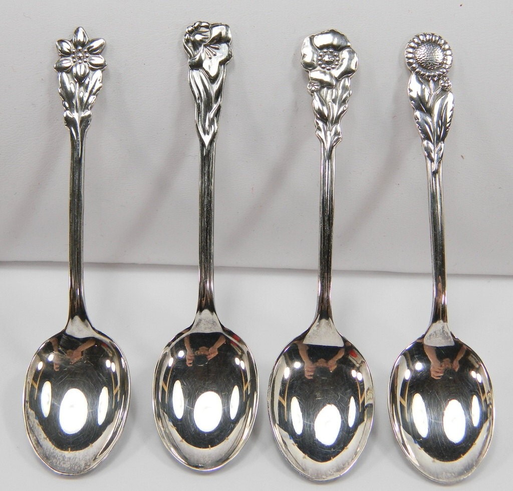 Primans Floral Handle Demitasse Spoons, Silver Plated, Made in Sweden ...