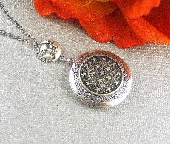 Stellar Star LocketSilver Locket MoonGoddessStar Sun
