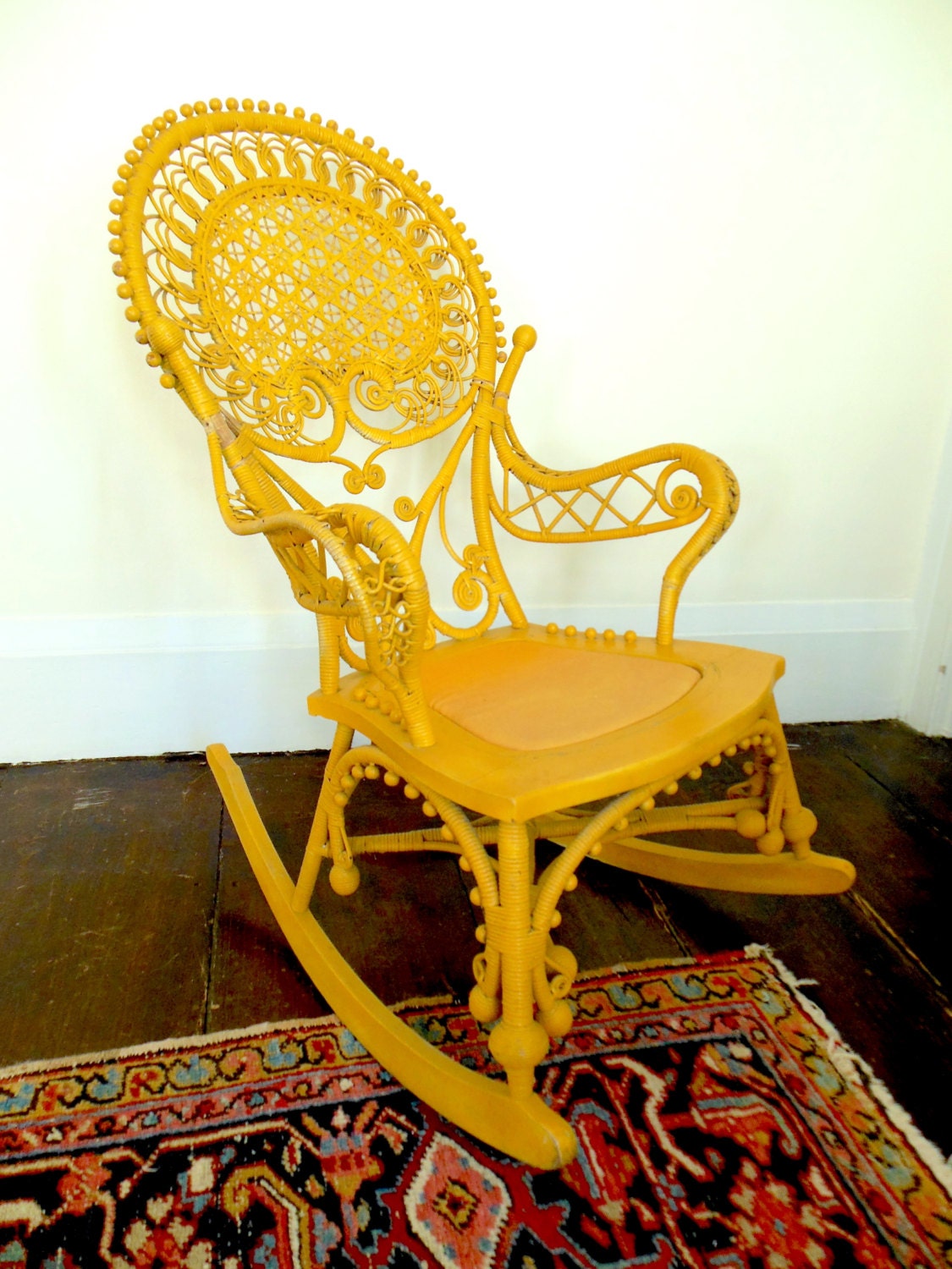 Wicker Rocker Victorian Ornate Yellow Shabby Chic – Haute Juice