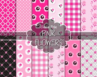 Items similar to Flower digital paper: "PINK FLORAL PAPER" pink floral ...