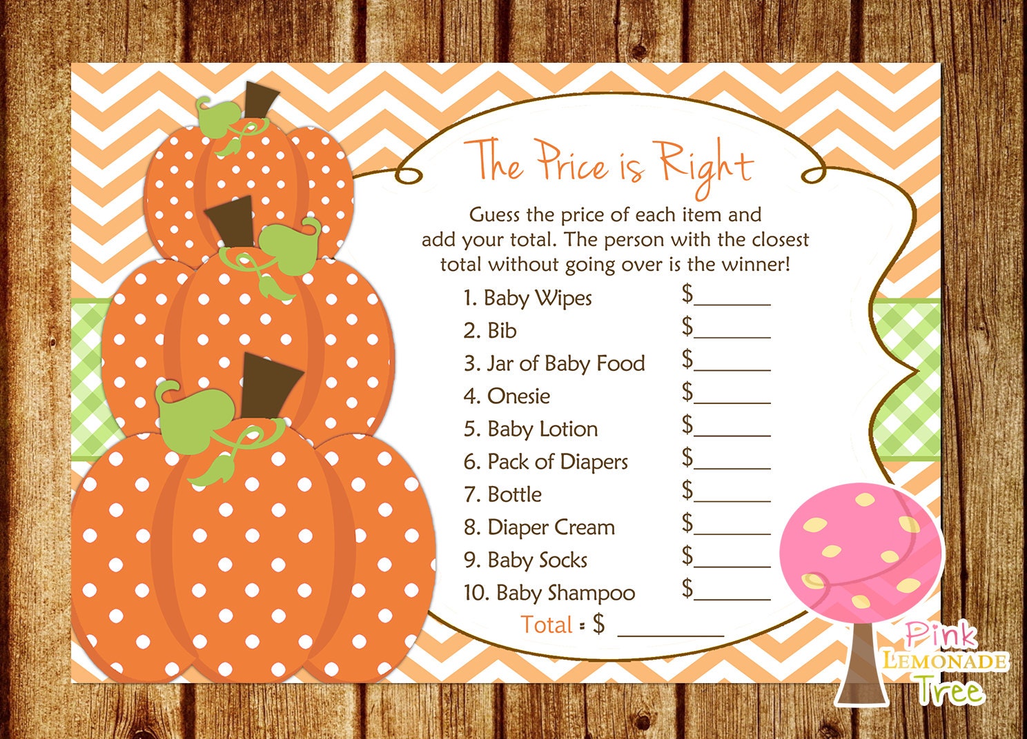 The Price is Right Baby Shower Game for Pumpkin Autumn Baby
