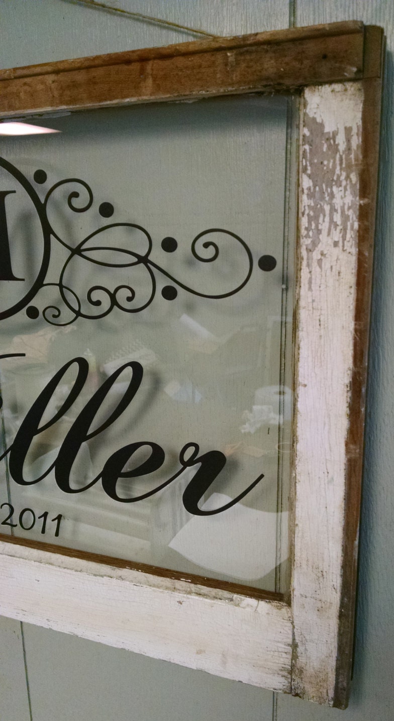 Vintage Single Pane Window Personalized Last Name Family
