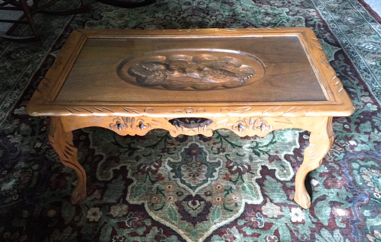 Antique Glass Top Coffee Table, Antique Wooden Table, Vintage Wood ...