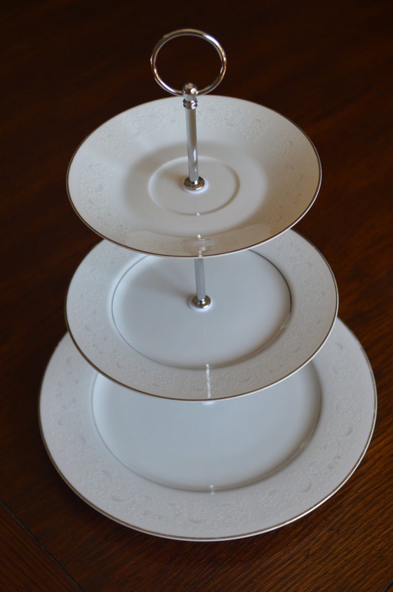 Items similar to Three tiered dessert stand (queen ann/silver), 3 tier ...