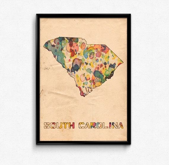 South Carolina Map Poster Watercolor Print Fine Art Digital