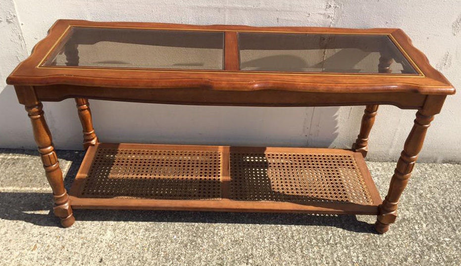 Rectangular Console Table with Two (2) Glass Inserts & Mesh Bottom ...