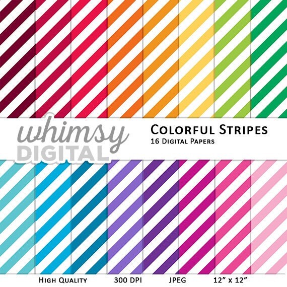 Colorful Stripes Digital Paper with Diagonal Stripes in shades of Red ...