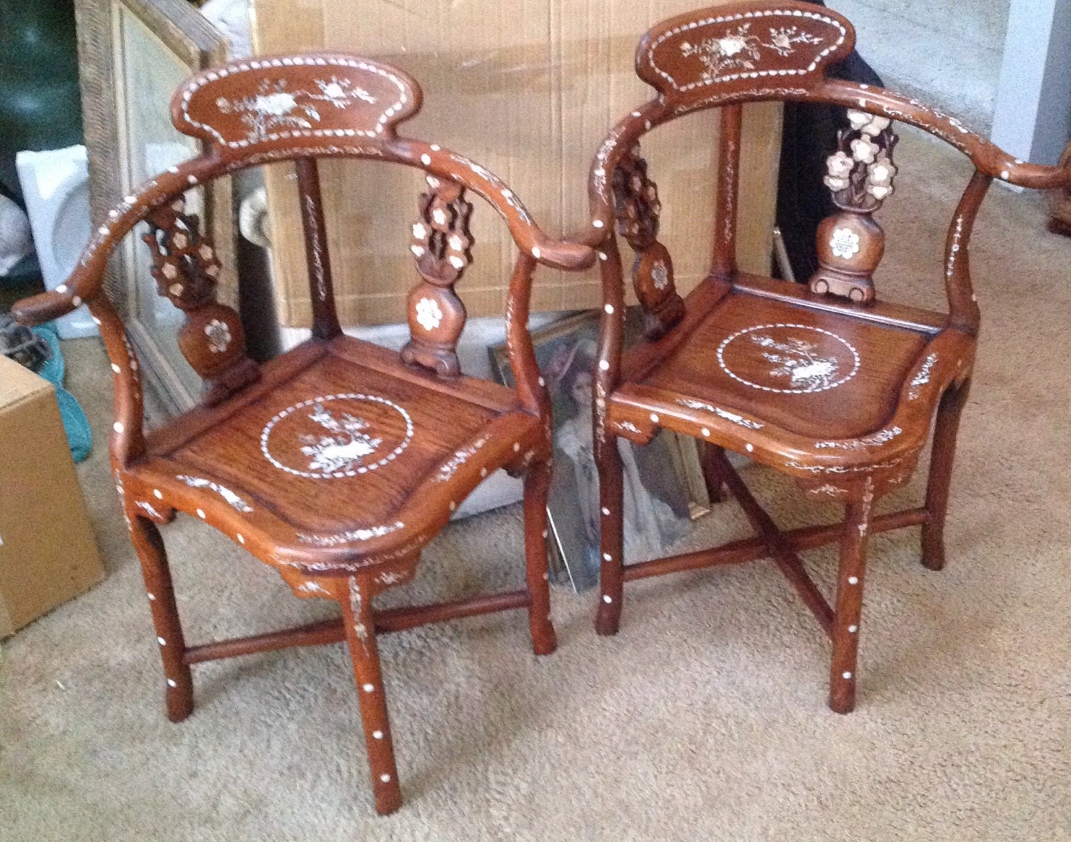 Fine Pair of Chinese Export Mop Inlaid Chairs – Haute Juice