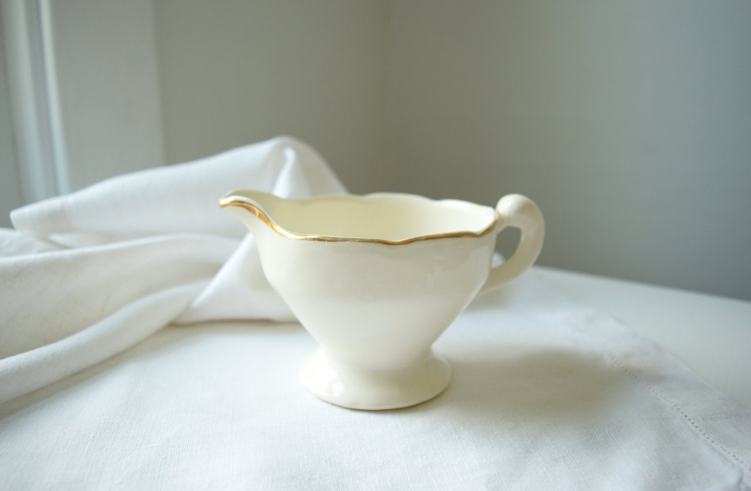 Vintage Creamer . Ivory and Gold . Small Pitcher – Haute Juice