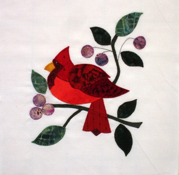Red Cardinal Baltimore Album Appliqued Quilt Block by zizzybob