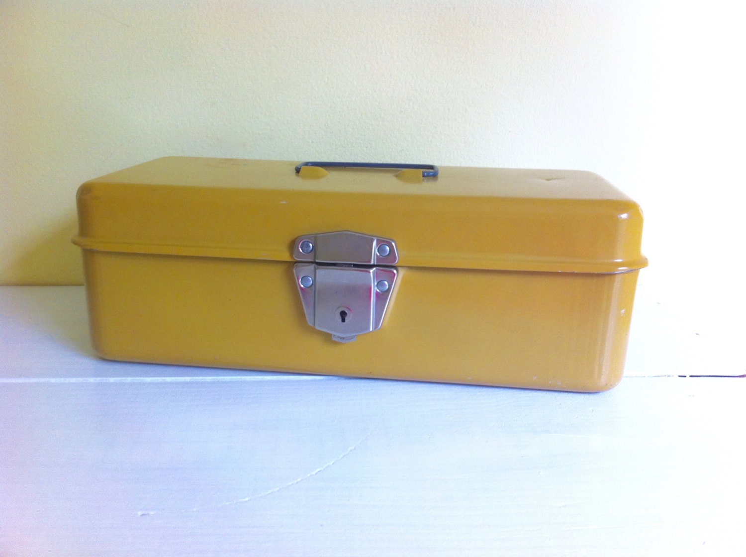 Vintage Metal Tackle Box, Tool Box, Mustard Yellow Gold, Industrial ...