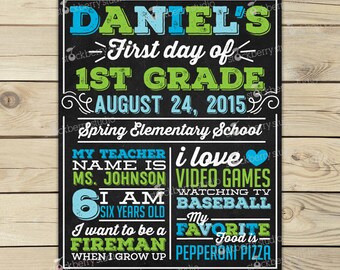 Items similar to First Day of Kindergarten Chalkboard - Girl 1st Day of ...